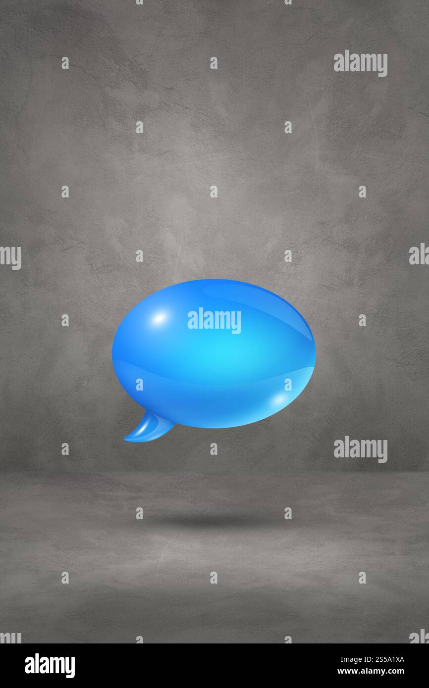 3D blue speech bubble isolated on grey vertical background. Blue speech ...