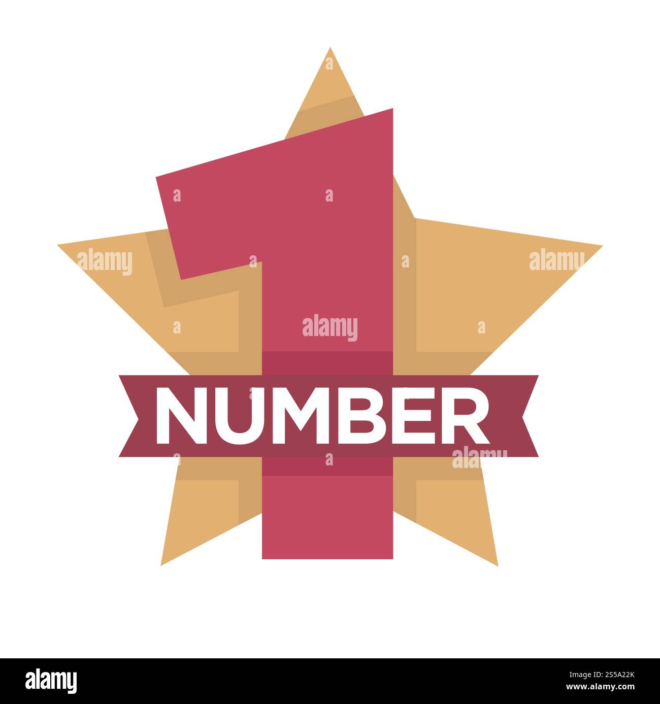 Number one emblemwith stars and ribbons around big numeral isolated ...