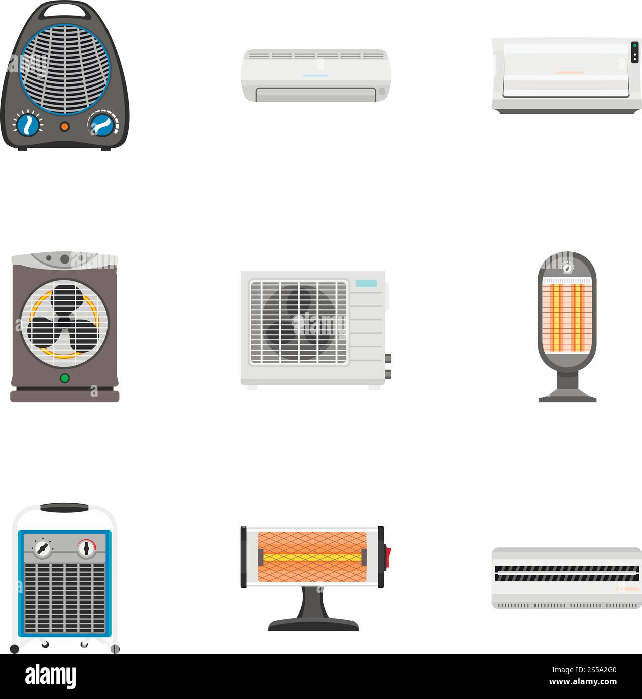 Fan heater icon set. Flat set of 9 fan heater vector icons for web ...