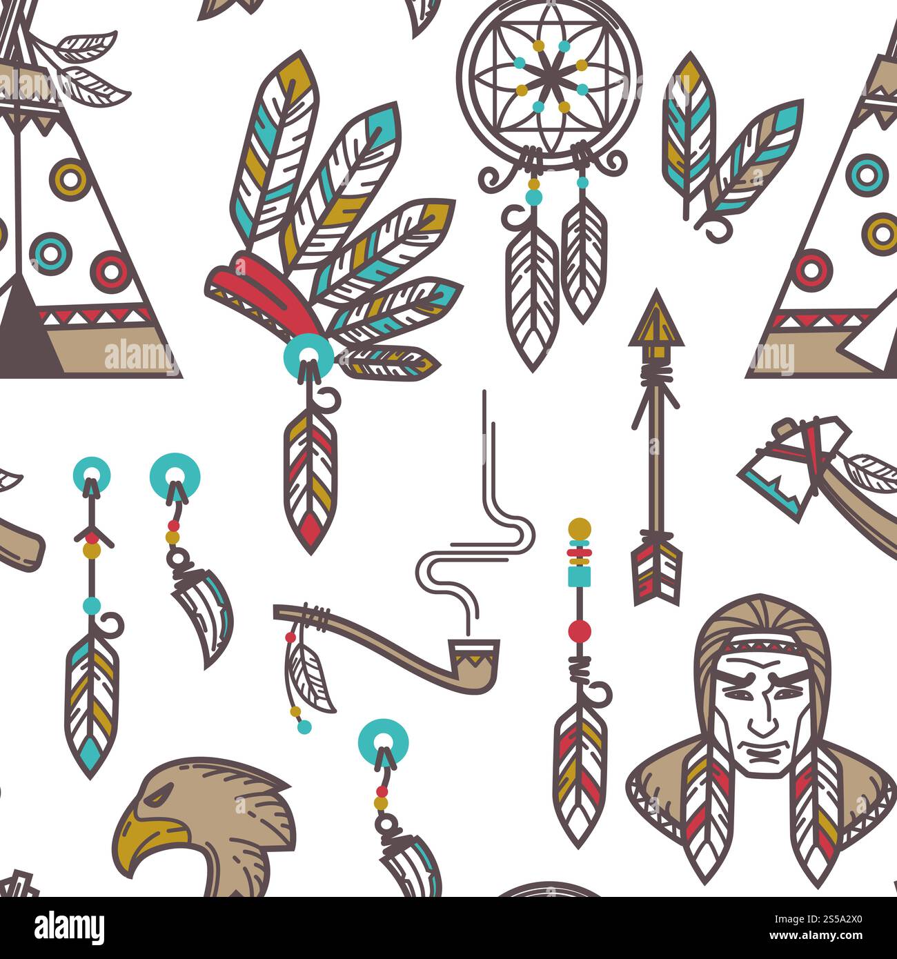 Native American Indians traditional culture symbols pattern background ...