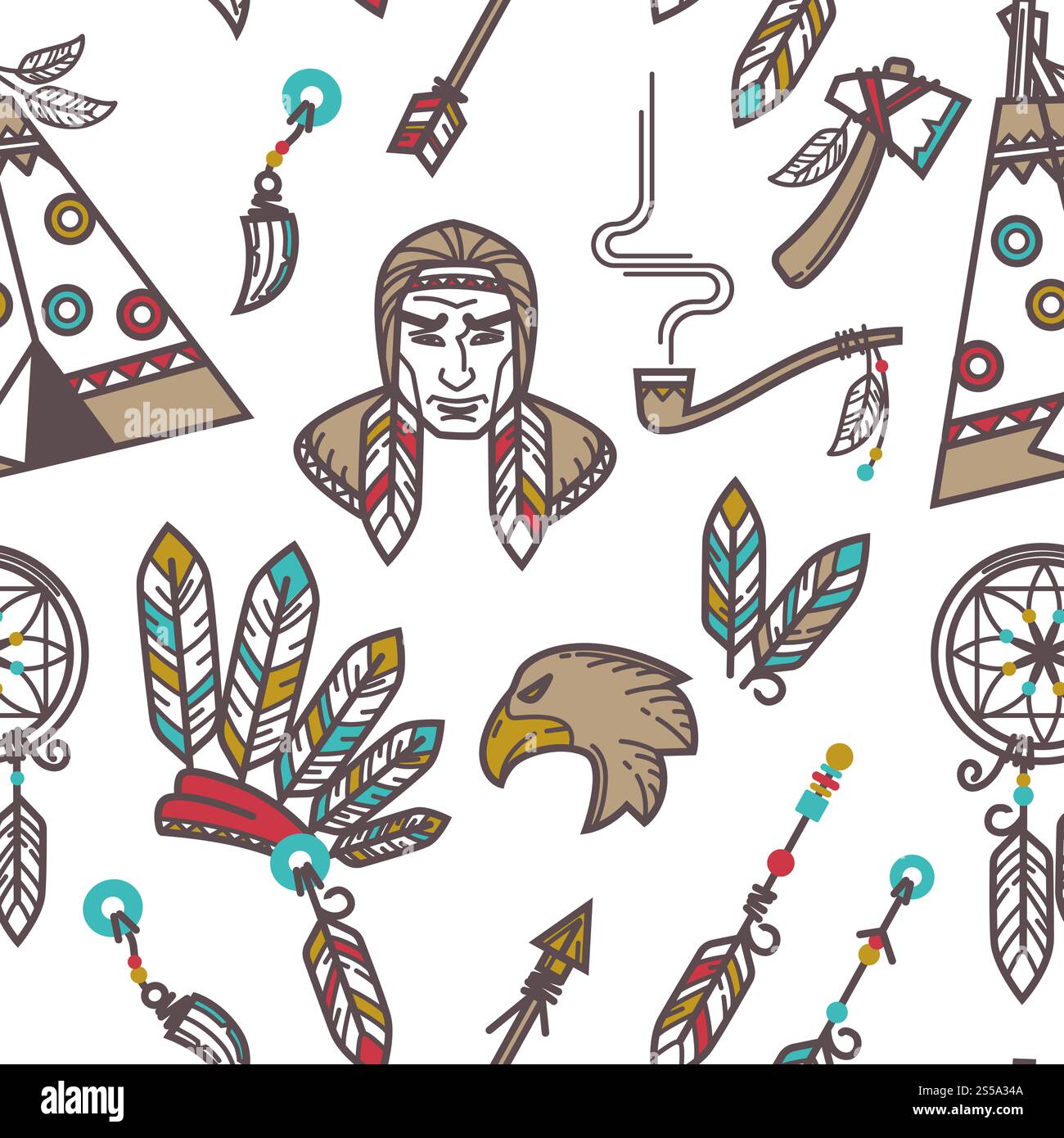 Native American Indians traditional culture symbols pattern background ...