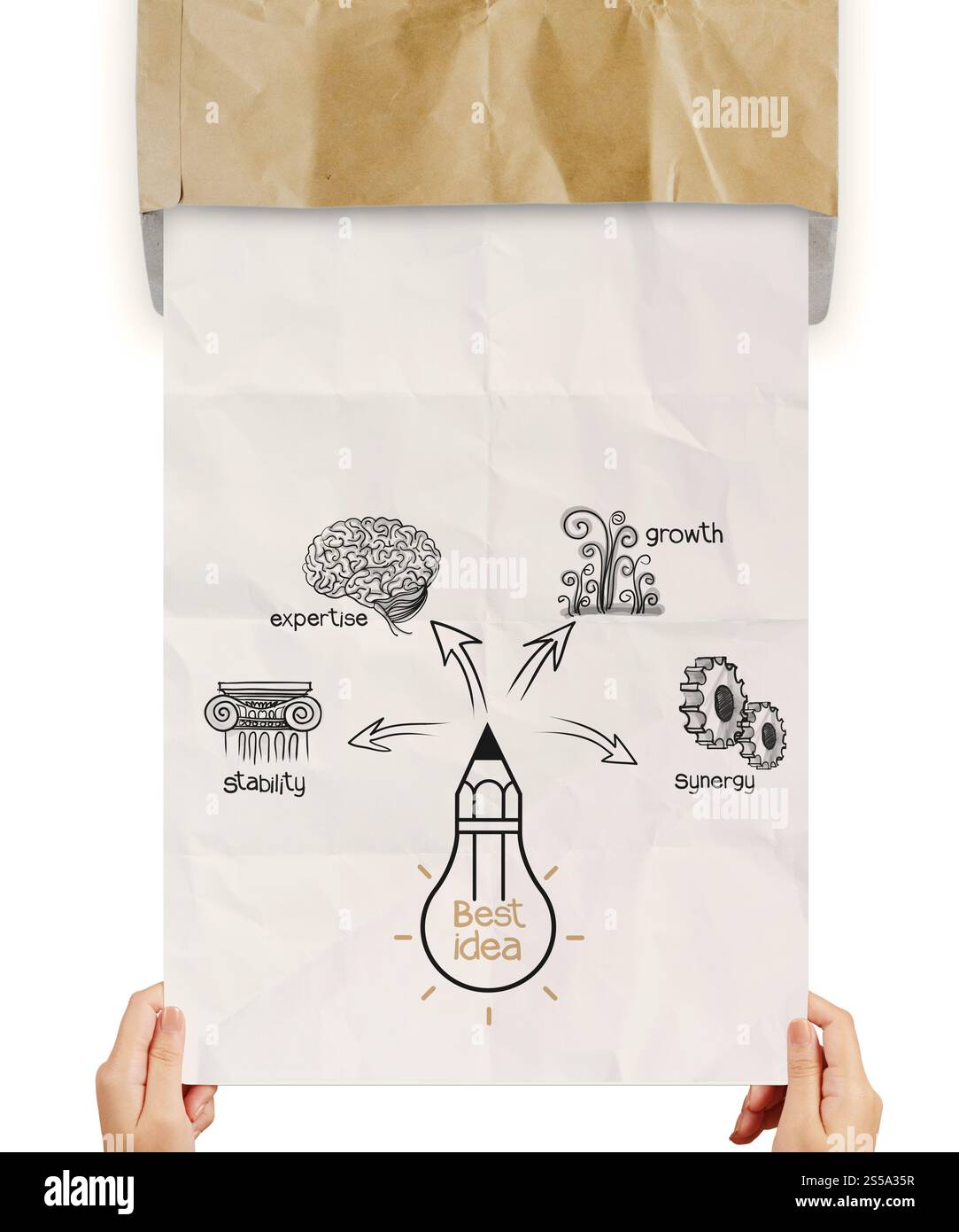 hand pulling light bulb crumpled paperfrom recycle envelope as creative ...