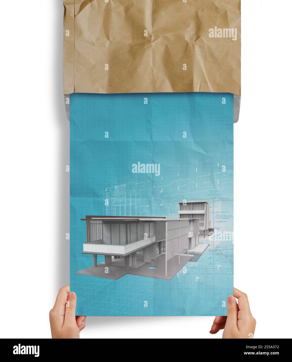 new modern architectural 3d on crumpled paper and recycle envelope ...