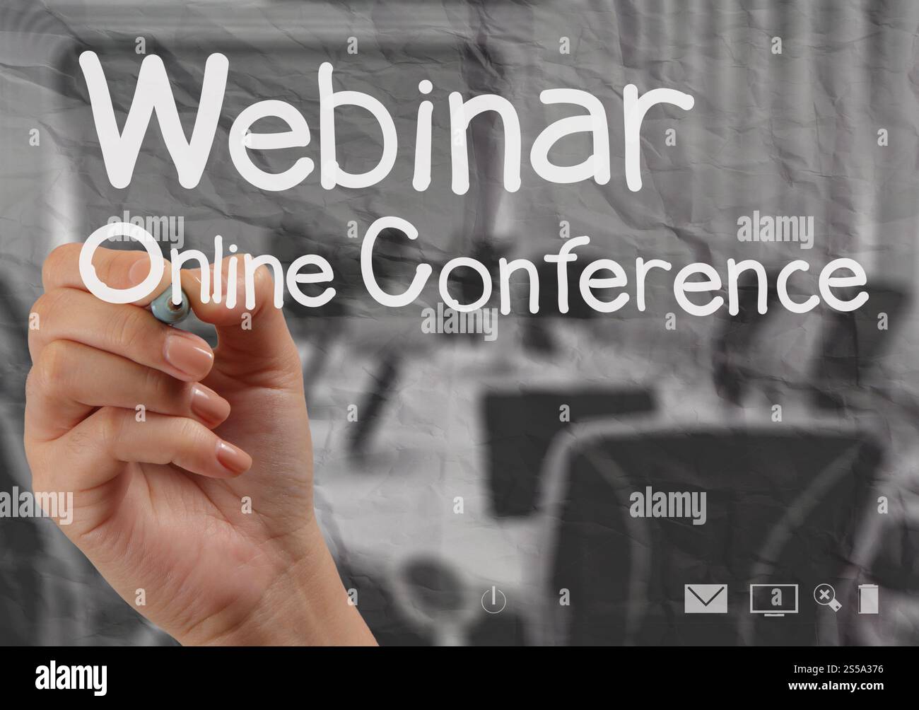 hand writing Webinar with crumpled paper background as concept Stock ...