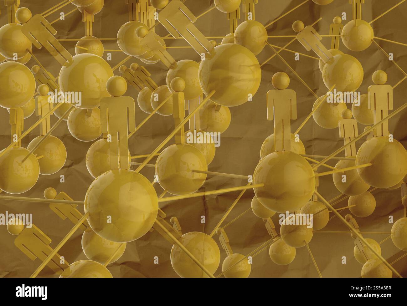 3d yellow human social network on crumpled paper as concept Stock Photo ...