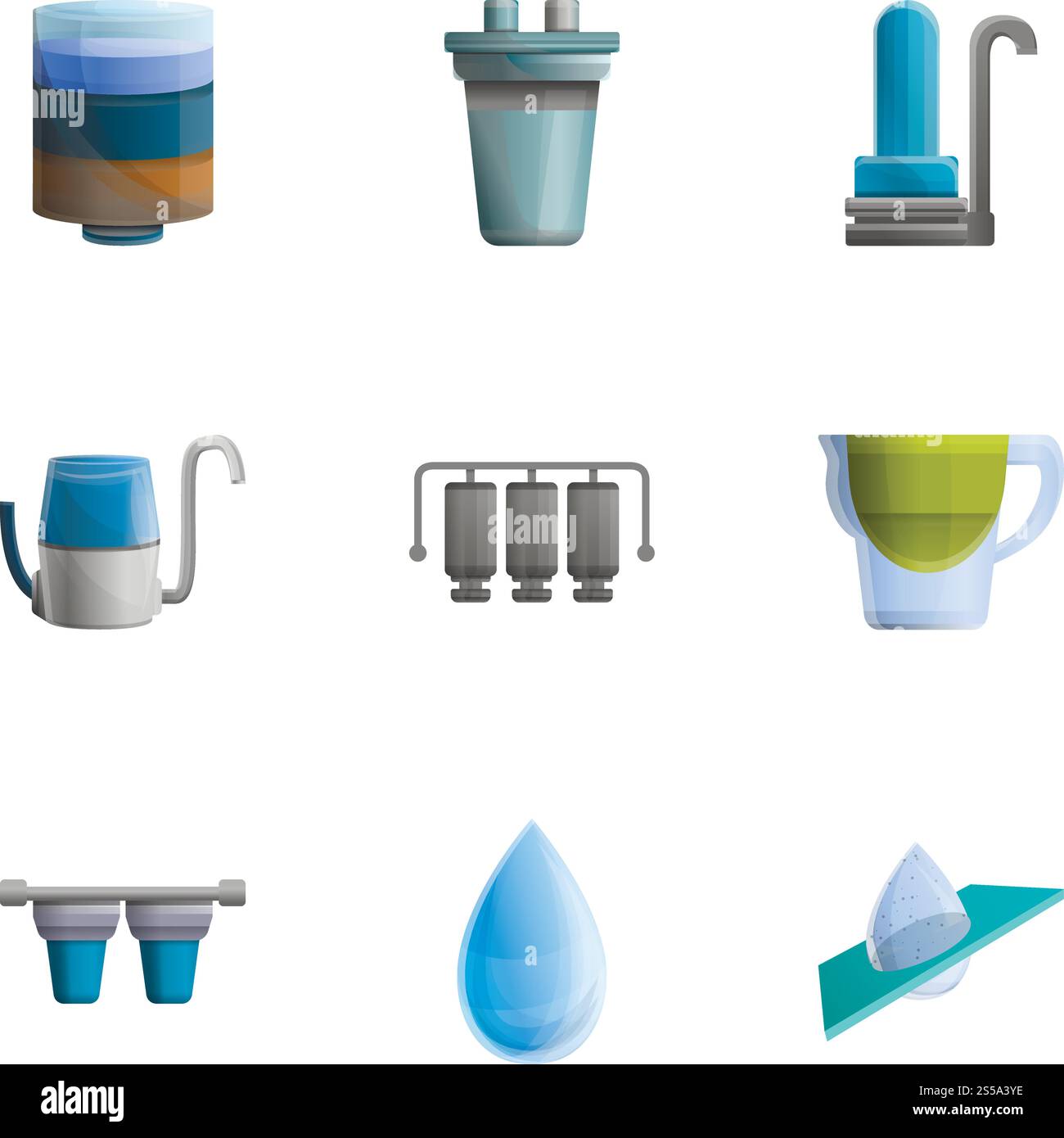 Water filter icon set. Cartoon set of 9 water filter vector icons for ...