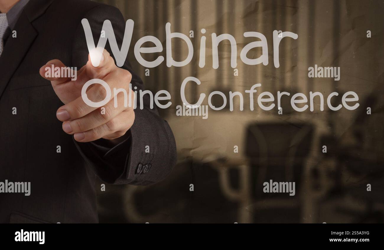 hand writing Webinar with crumpled paper background as concept Stock ...