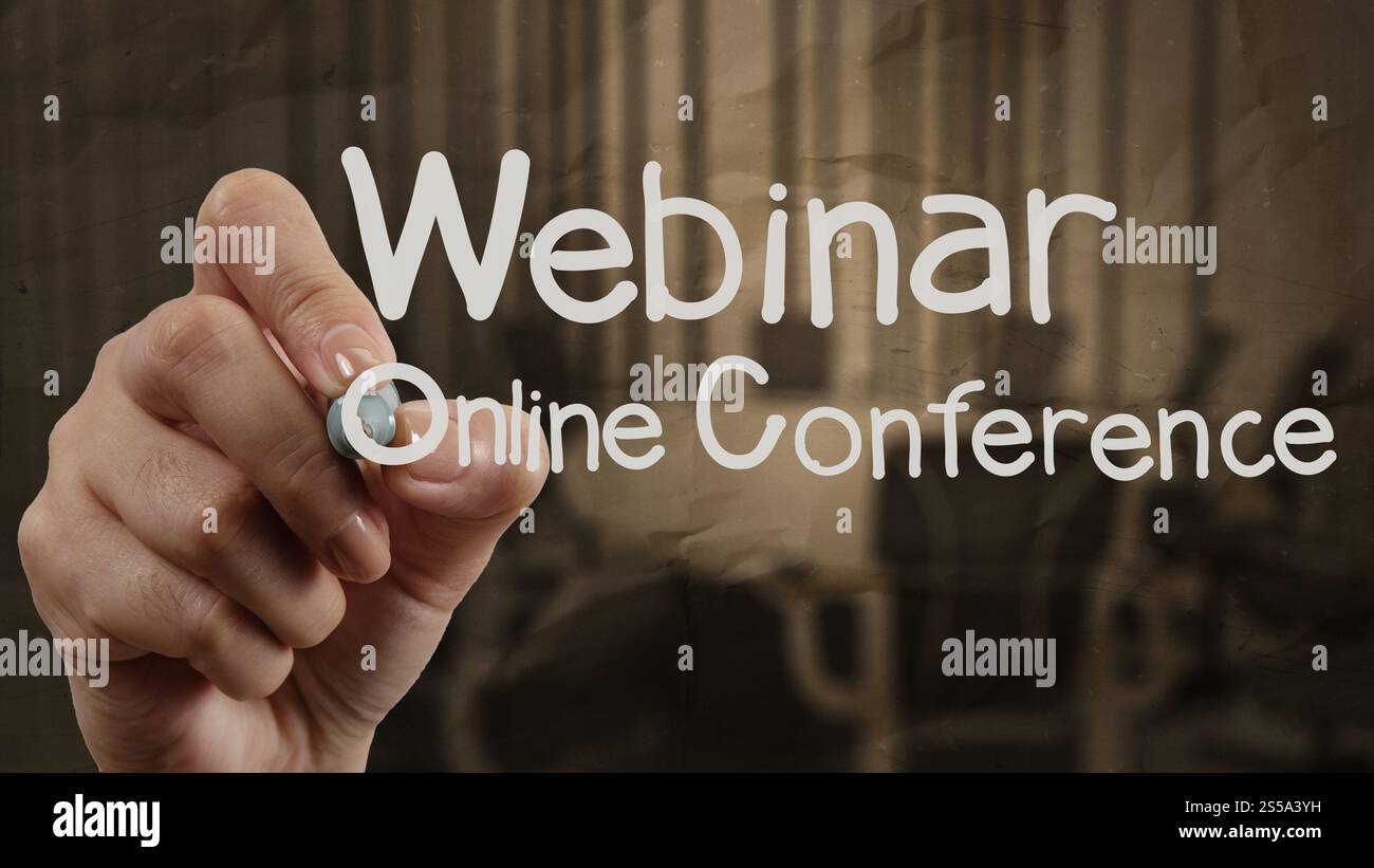 hand writing Webinar with crumpled paper background as concept Stock ...