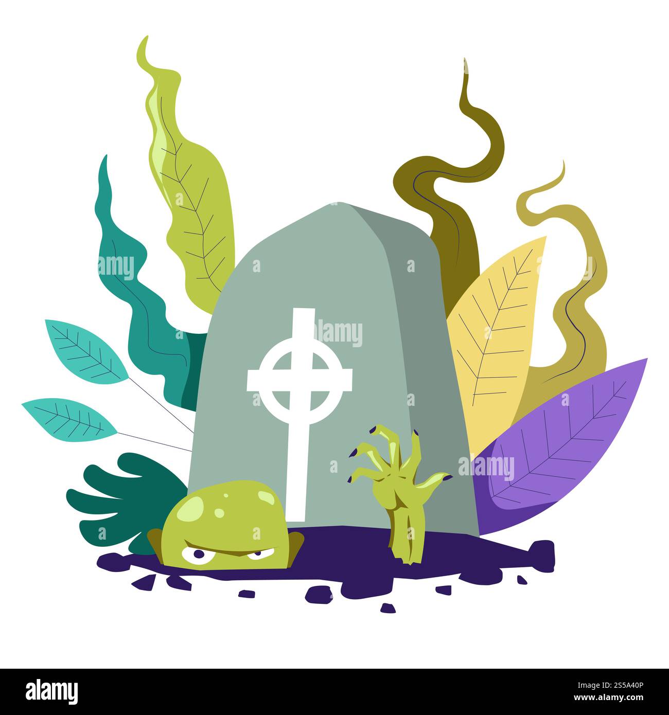 Zombie living undead creature crawling from grave vector. Infected evil ...