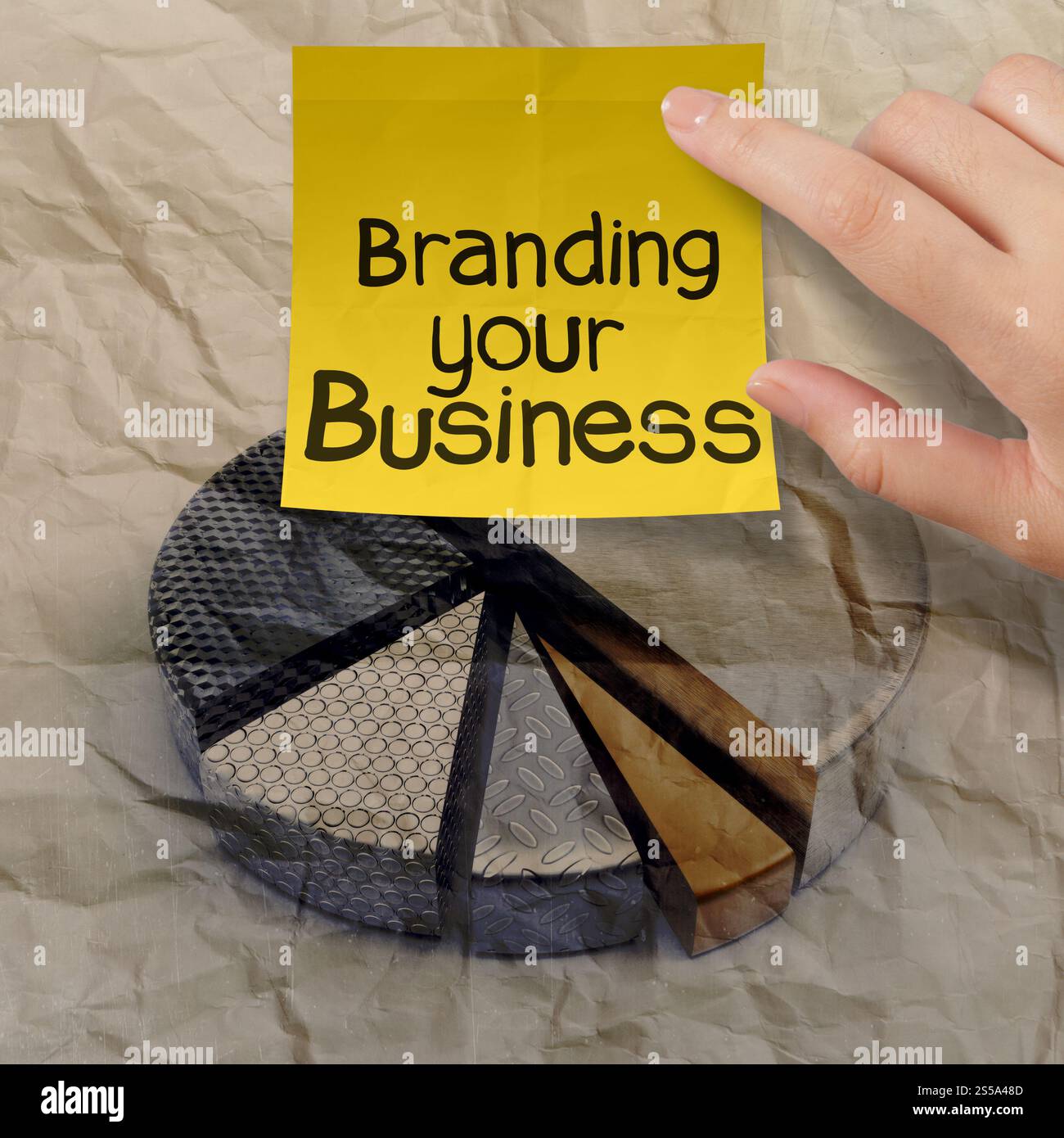 branding your business with pie chart crumpled recycle paper as concept ...