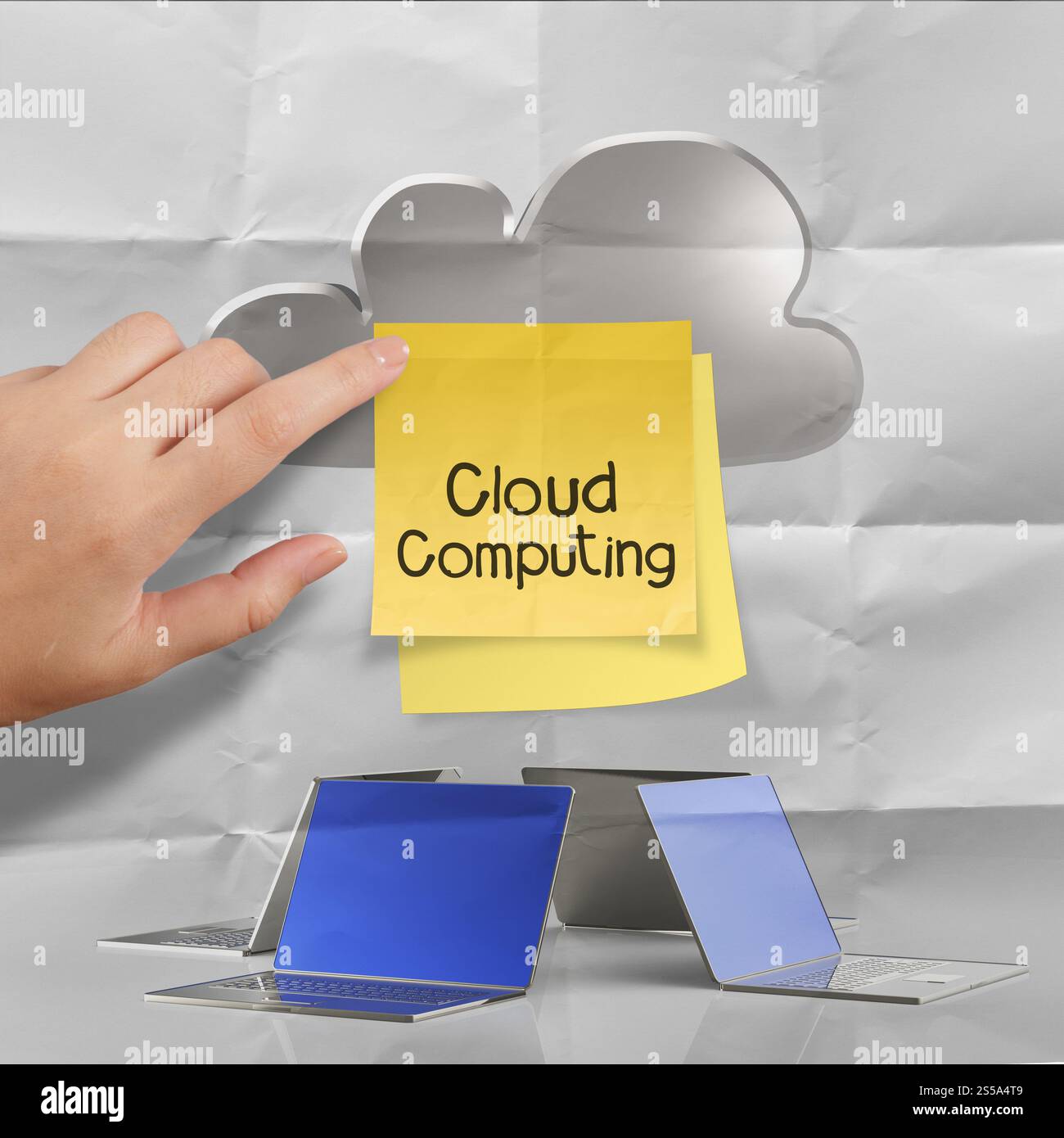 sticky note with Cloud computing word on crumpled paper background as ...