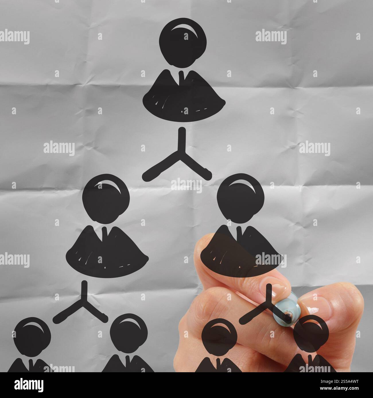 close up of hand draws social network diagram concept on virtual screen ...