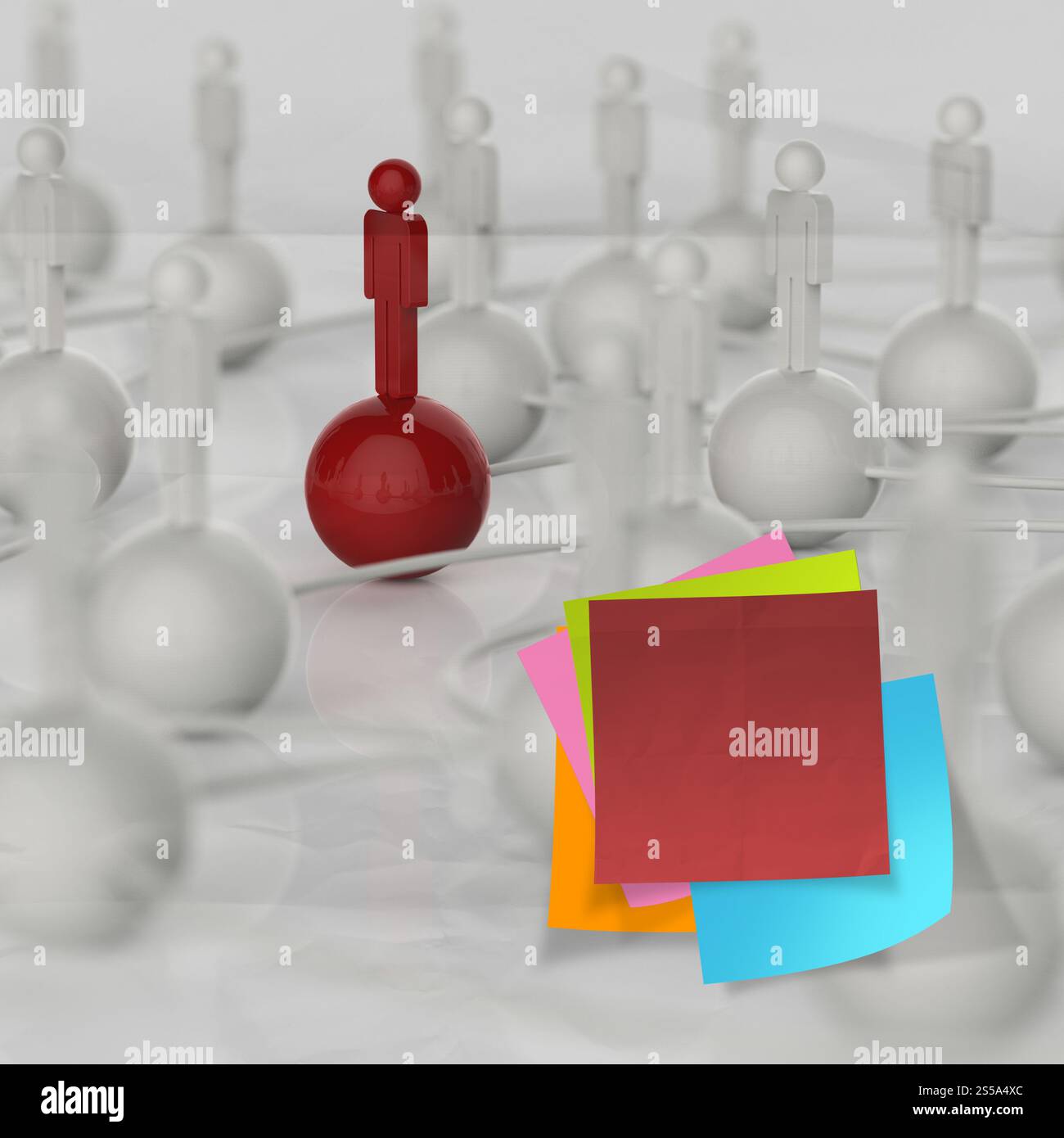 sticky note 3d human social network on crumpled paper background as ...