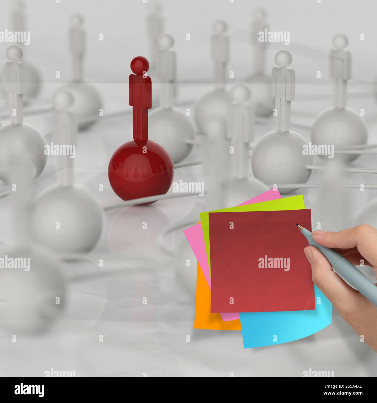 sticky note 3d human social network on crumpled paper background as ...