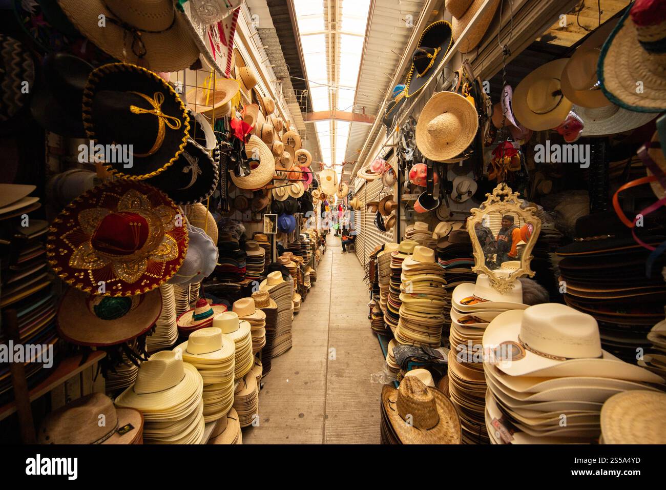 Oaxaca, Mexico; 1st January 2025: Oaxaca food market aisle with vendors ...