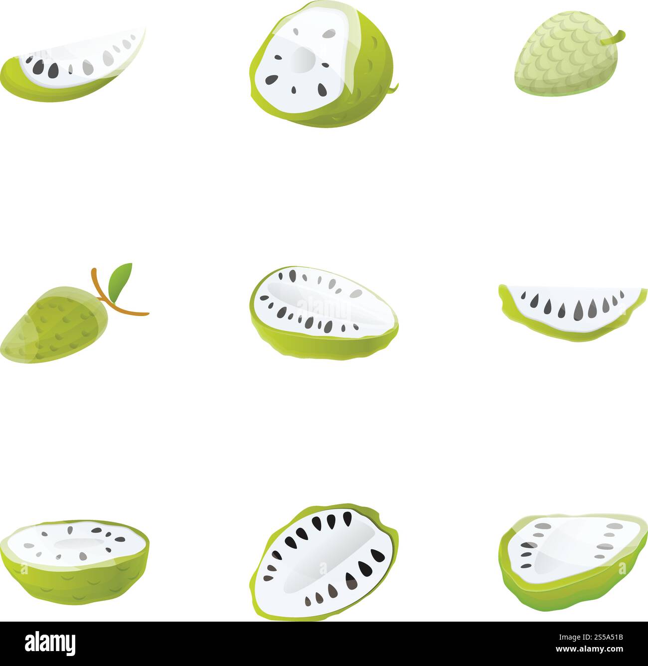 Soursop icon set. Cartoon set of 9 soursop vector icons for web design ...