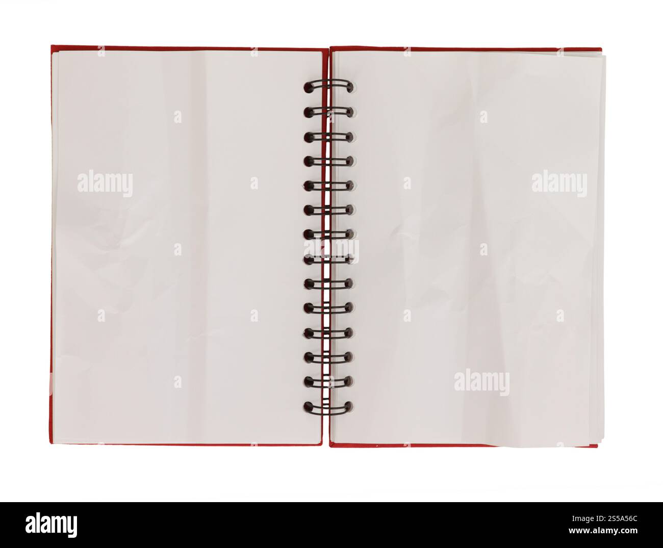 Open blank note book with crumpled paper white background Stock Photo ...
