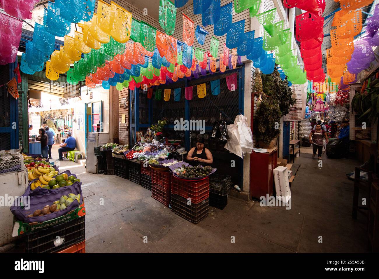 Oaxaca, Mexico; 1st January 2025: Stalls selling vegetables and fruit ...