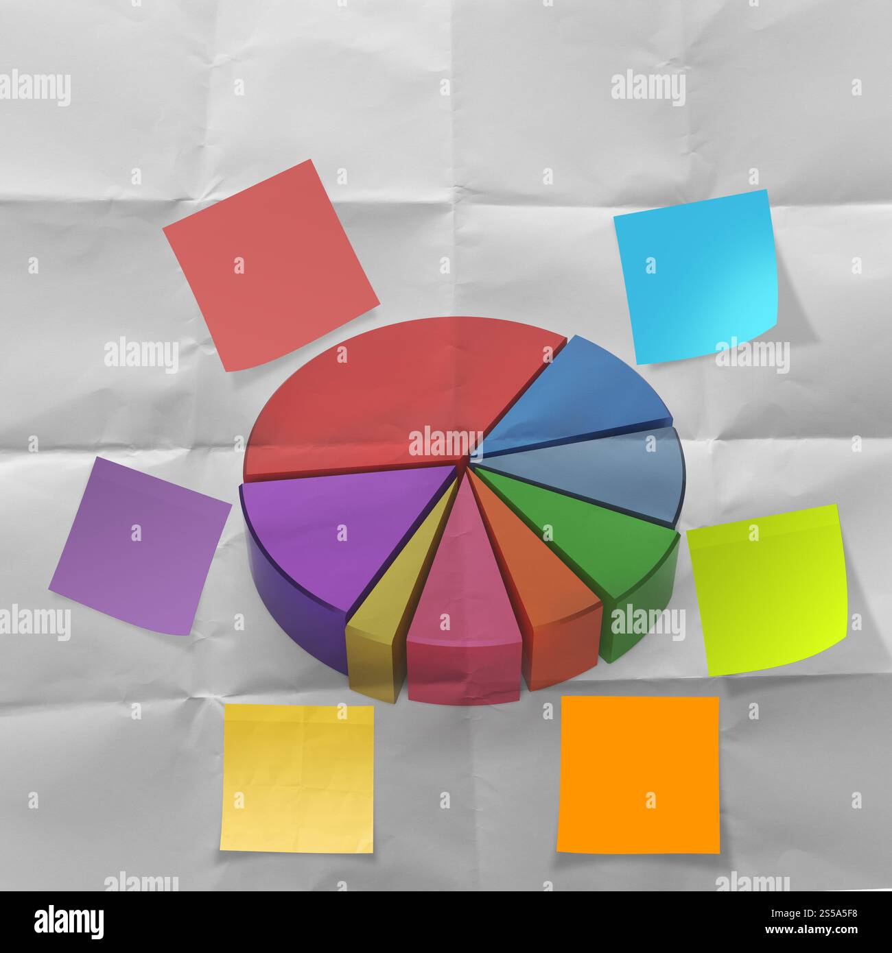 blank sticky note with crumpled paper and pie chart as concept Stock ...