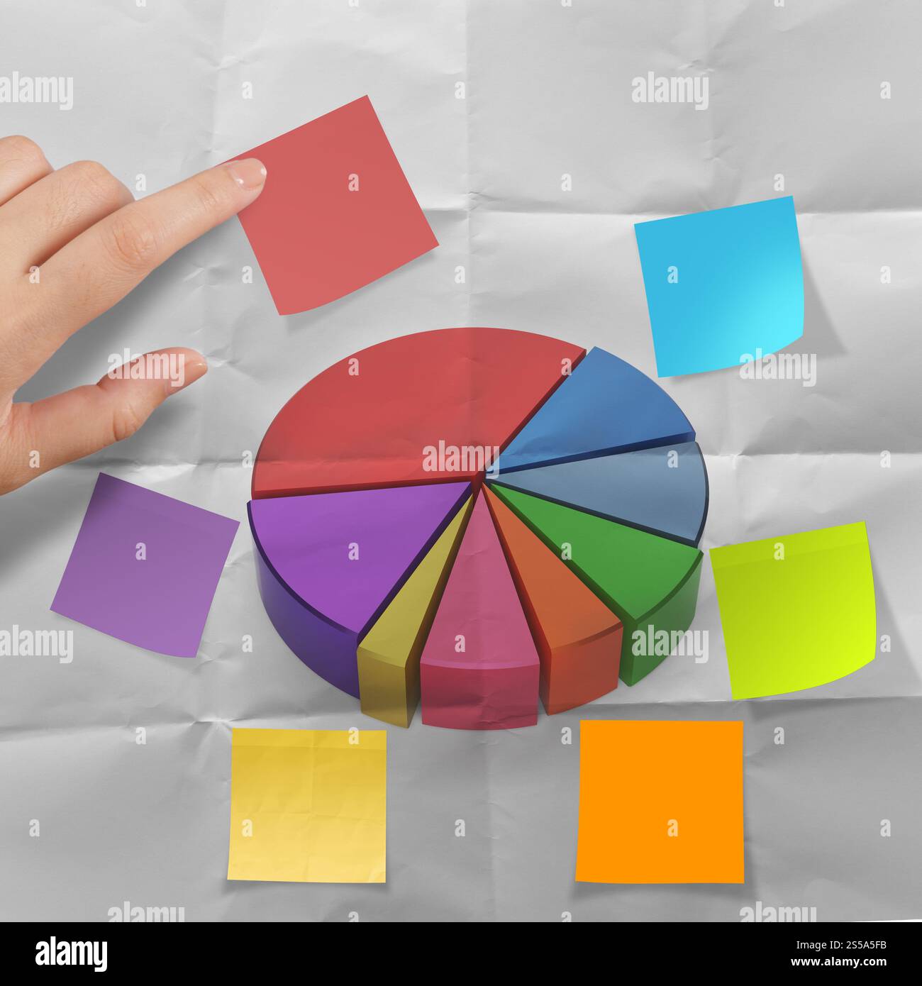 blank sticky note with crumpled paper and pie chart as concept Stock ...