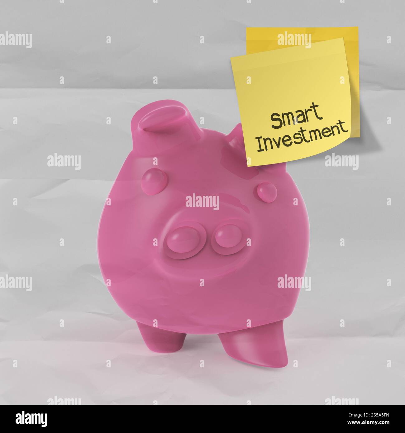 smart investment with sticky note on piggy bank 3d standing over coin ...