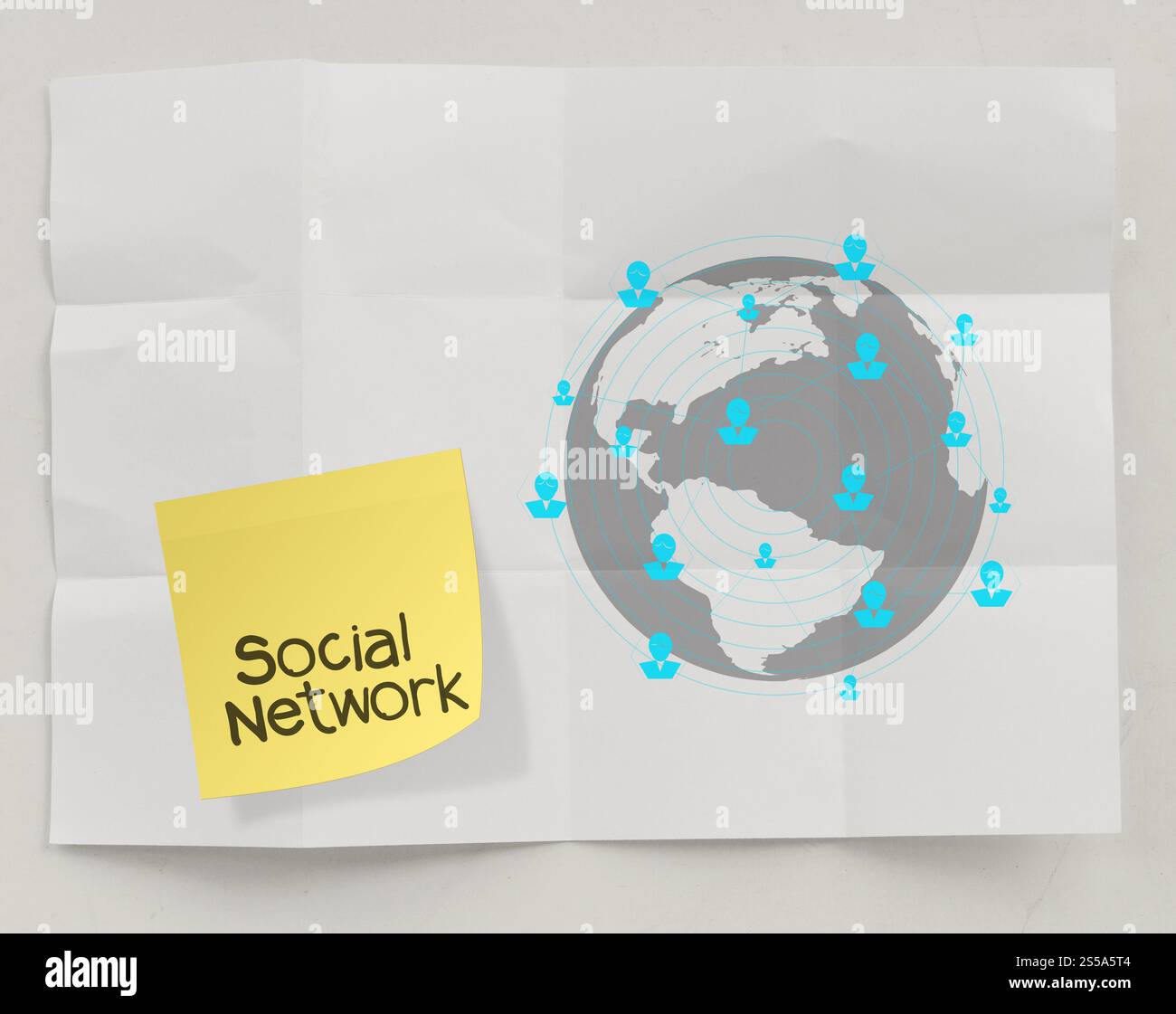 sticky note social network icon on crumpled paper background as concept ...