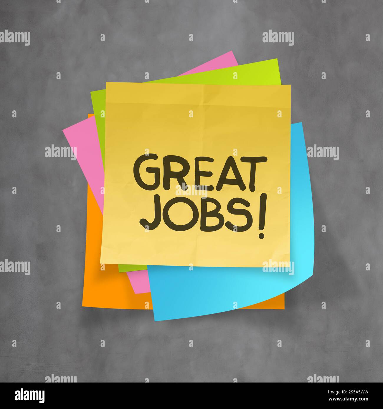 great job sticky notes on recycle crumpled paper background as concept ...