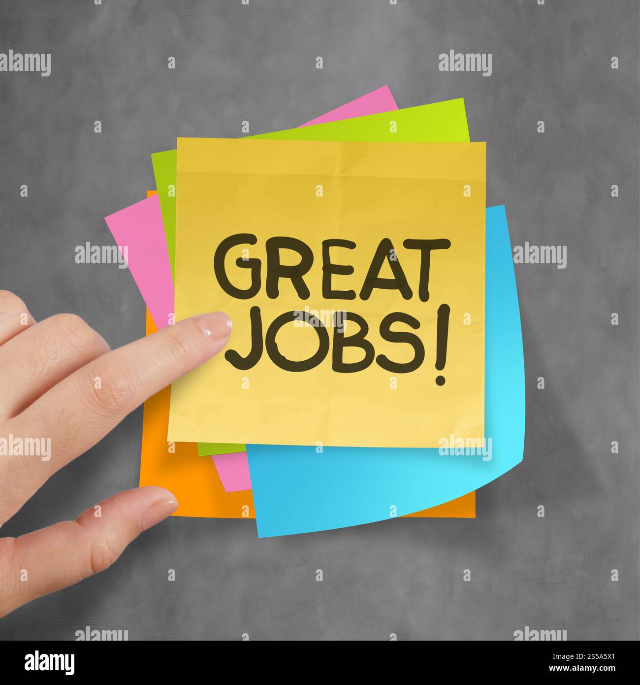 great job sticky notes on recycle crumpled paper background as concept ...