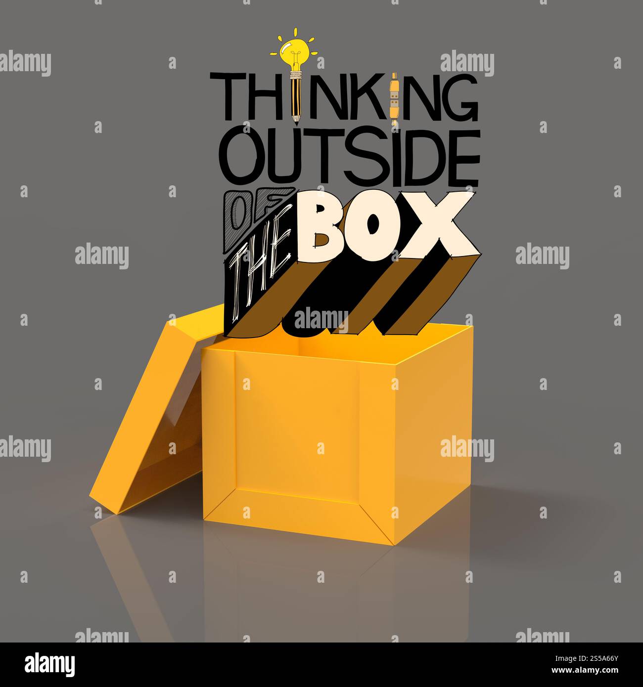 open box 3d and design word THINKING OUTSIDE OF THE BOX as concept ...