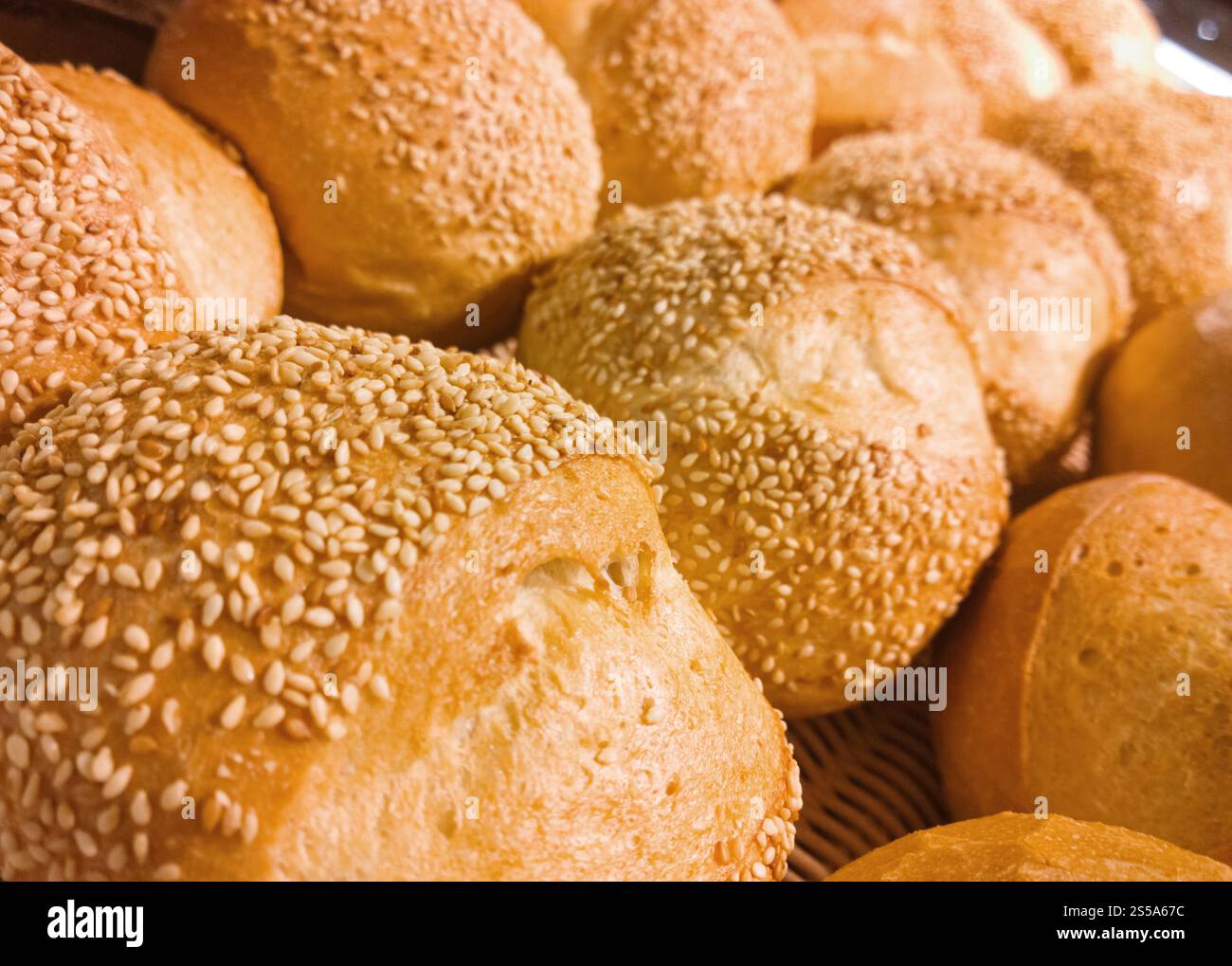 Composition with bread and rolls on display Stock Photo - Alamy
