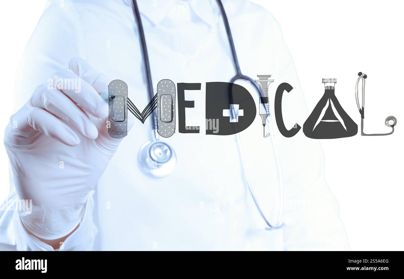 doctor hand drawing design word MEDICAL as concept Stock Photo - Alamy