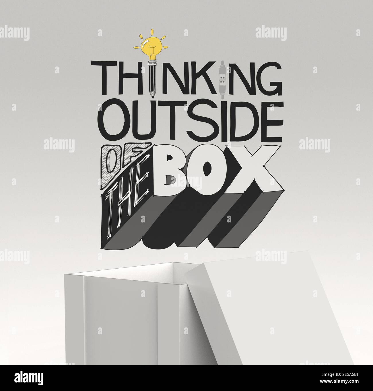 open box 3d and design word THINKING OUTSIDE OF THE BOX as concept ...