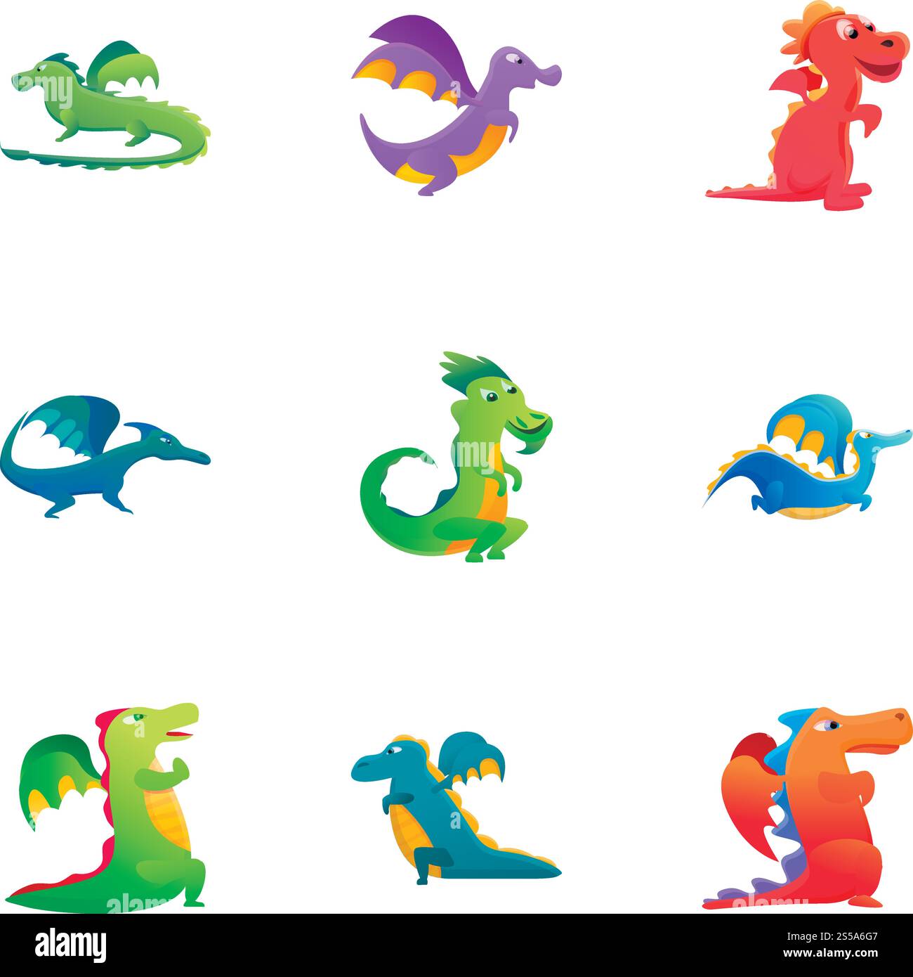 Dragons icon set. Cartoon set of 9 dragons vector icons for web design ...