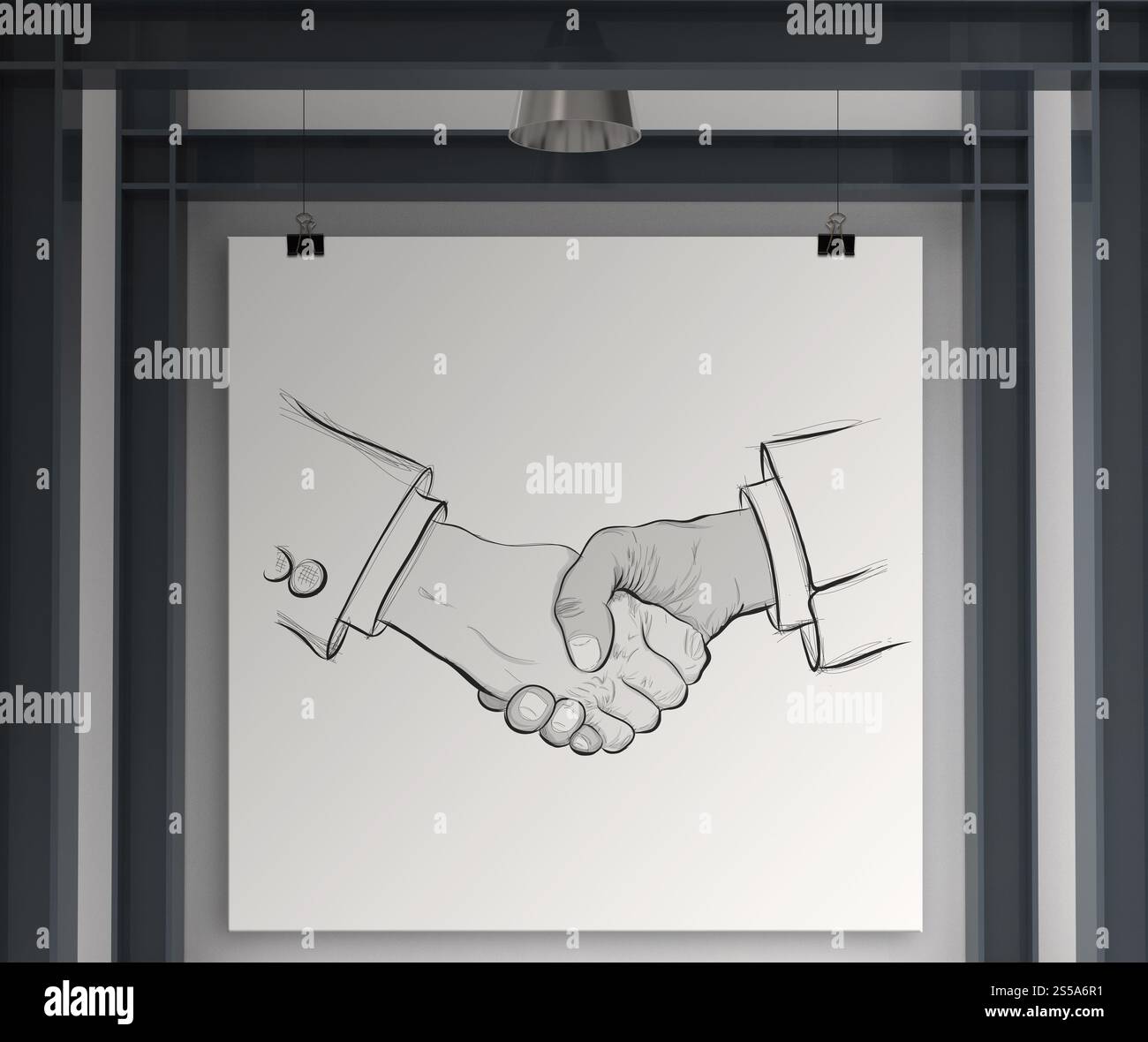 hand drawn handshake on art board as partnership business concept Stock ...