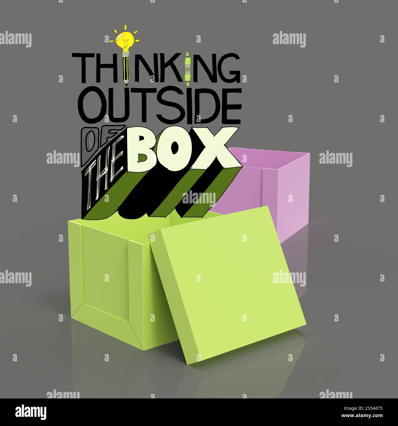 open box 3d and design word THINKING OUTSIDE OF THE BOX as concept ...