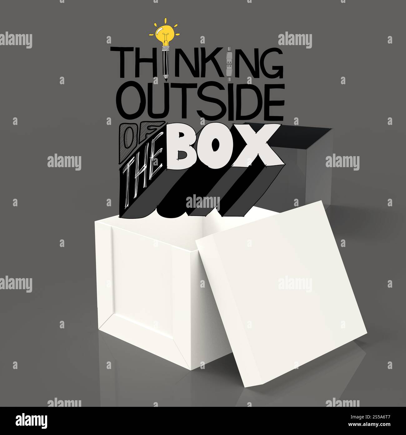 open box 3d and design word THINKING OUTSIDE OF THE BOX as concept ...