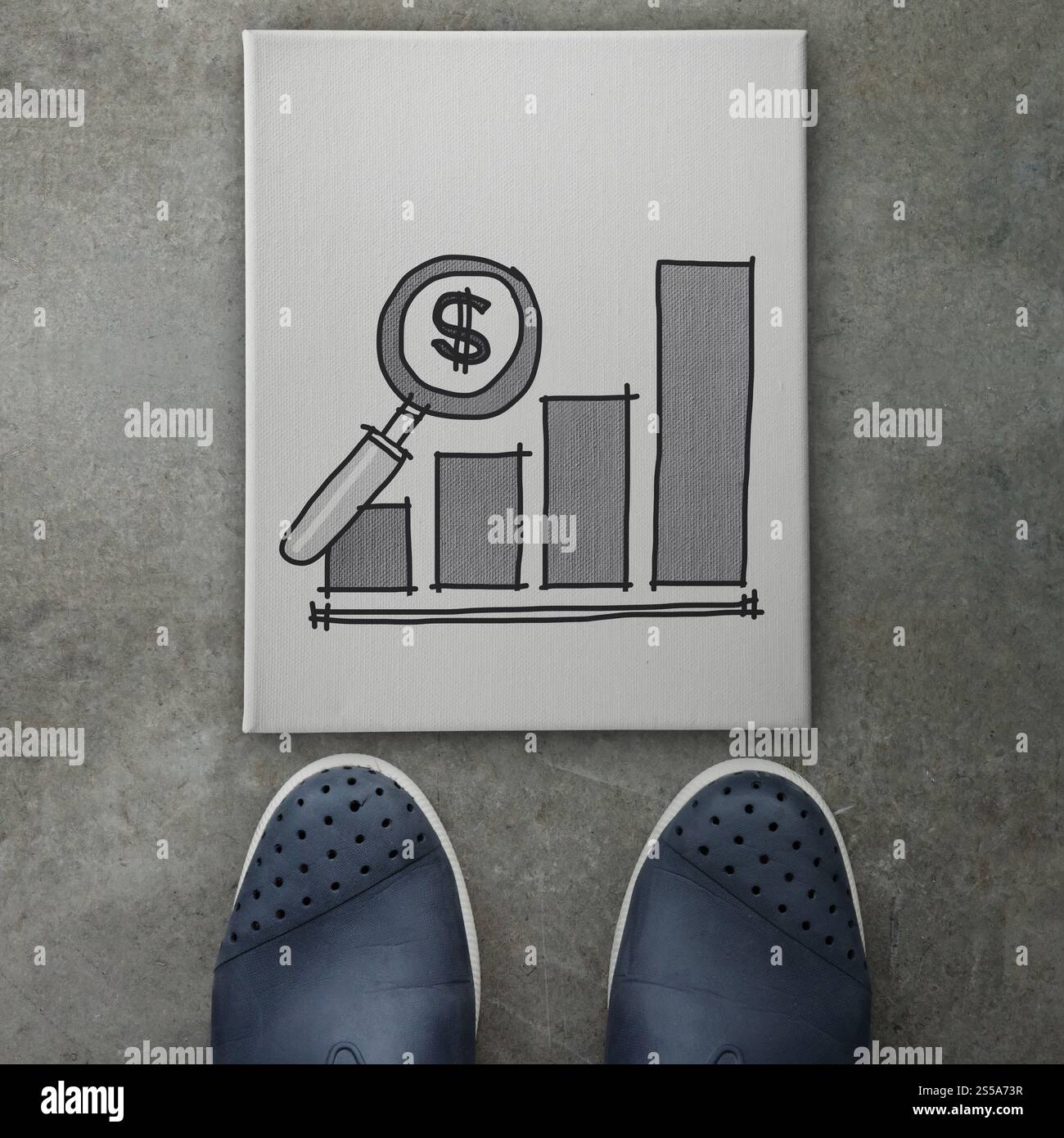 Hand drawn people business graph chart icon on canvas board on front of ...