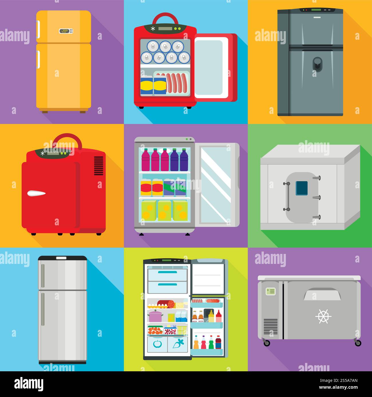 Home fridge icon set. Flat set of 9 home fridge vector icons for web ...