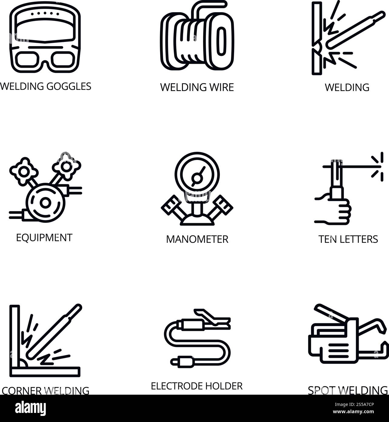 Welder icon set. Outline set of 9 welder vector icons for web design ...