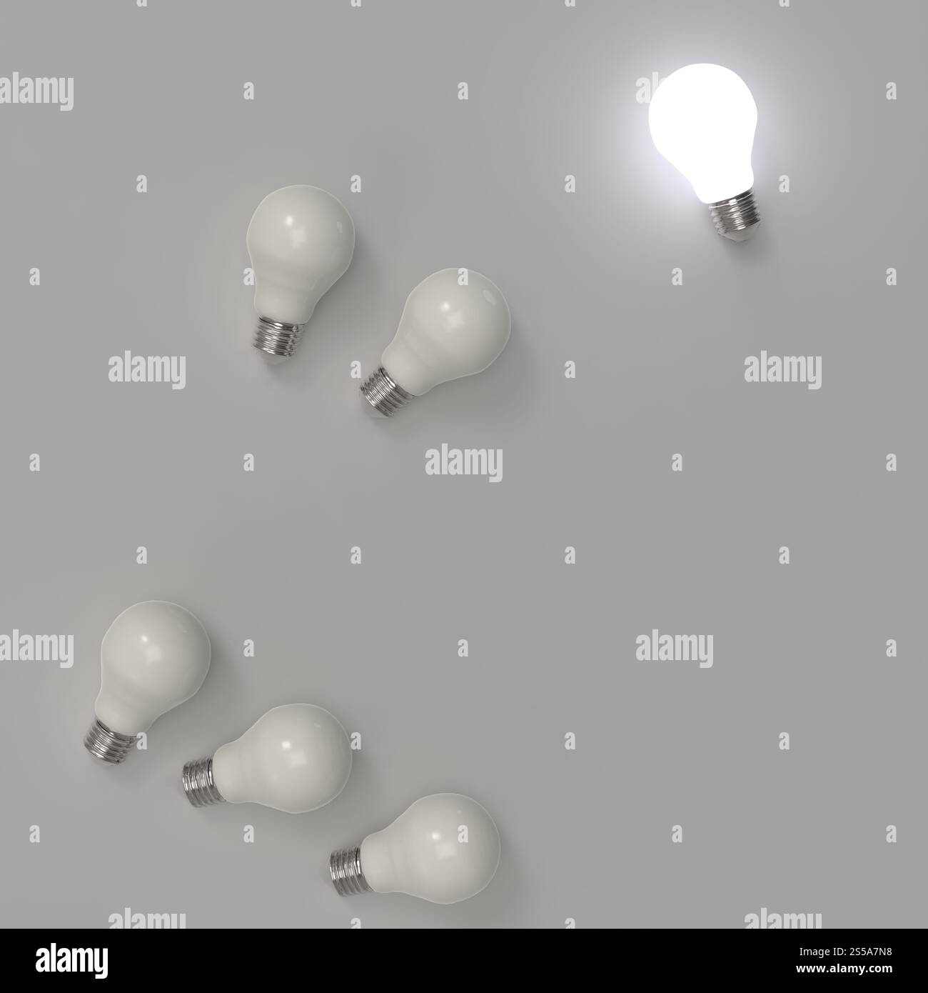 3d growing light bulb standing out from the unlit incandescent bulbs as ...