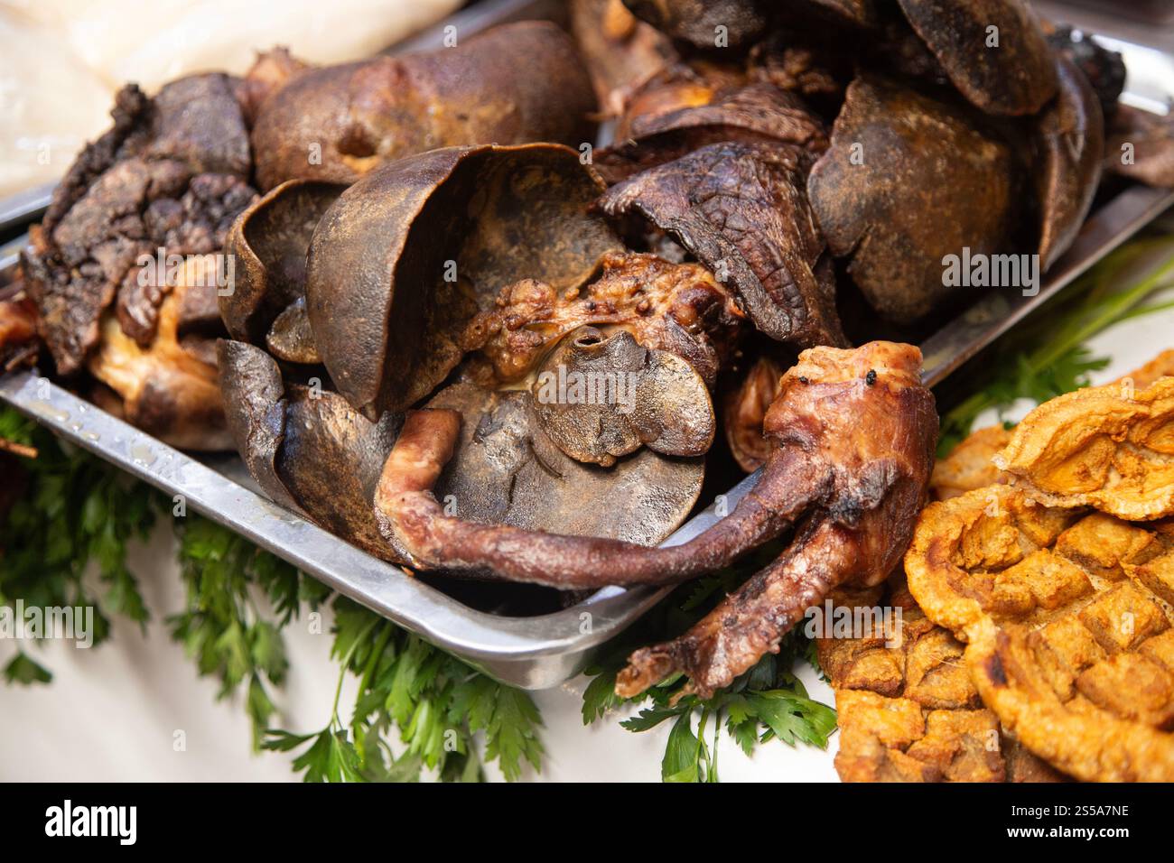 Tripe and internal organs in a butcher shop at the Abastos market in ...