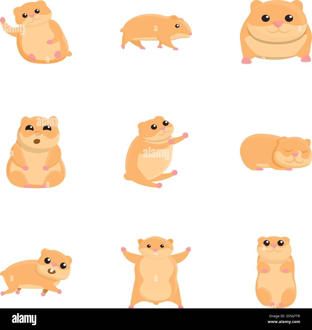 Cute hamster icon set. Cartoon set of 9 cute hamster vector icons for ...