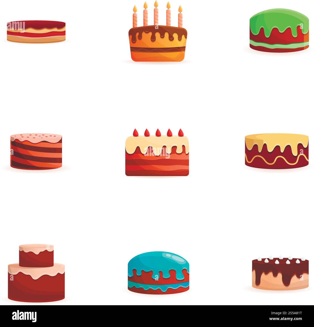 Sweet cake icon set. Cartoon set of 9 sweet cake vector icons for web ...