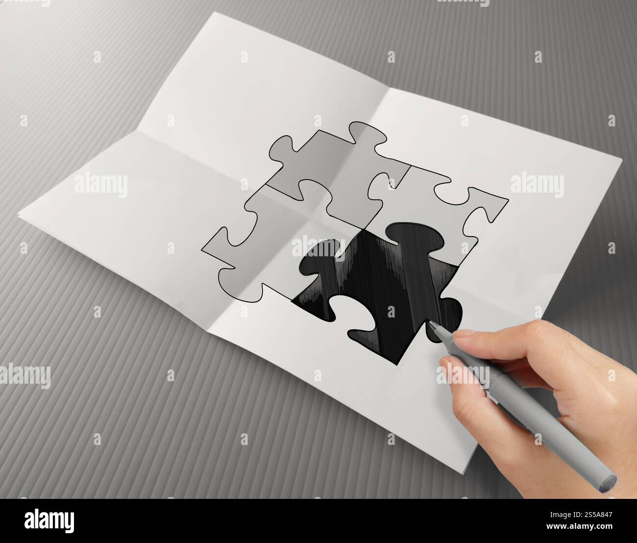 Hand drawing partnership puzzle on hi-res stock photography and images ...