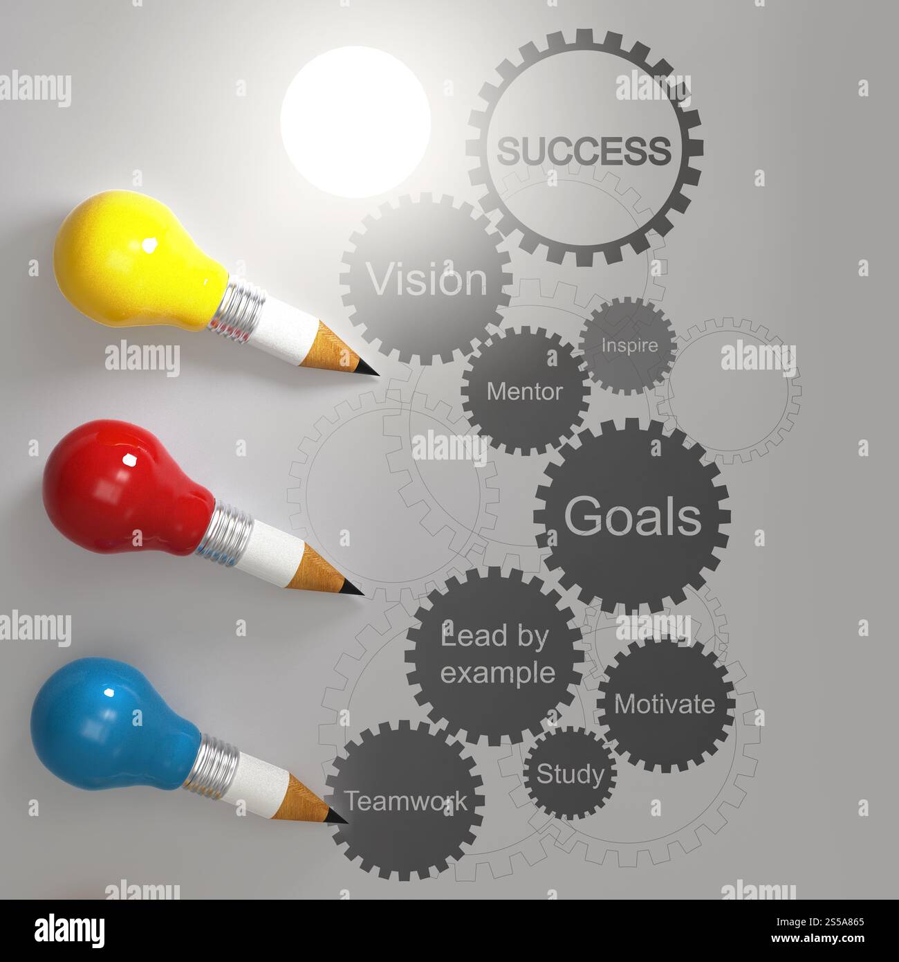 pencil light bulb 3d design with gear business success chart as concept ...