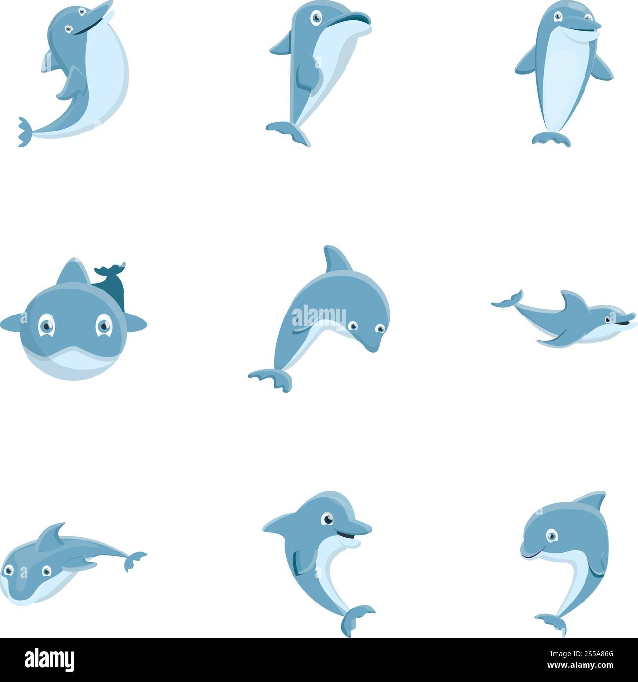 Grey dolphin icon set. Cartoon set of 9 grey dolphin vector icons for ...