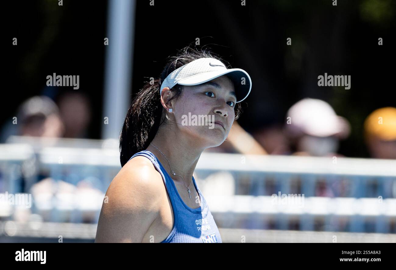 Melbourne, Australia. 14th Jan, 2025. Wang Yafan reacts during the ...