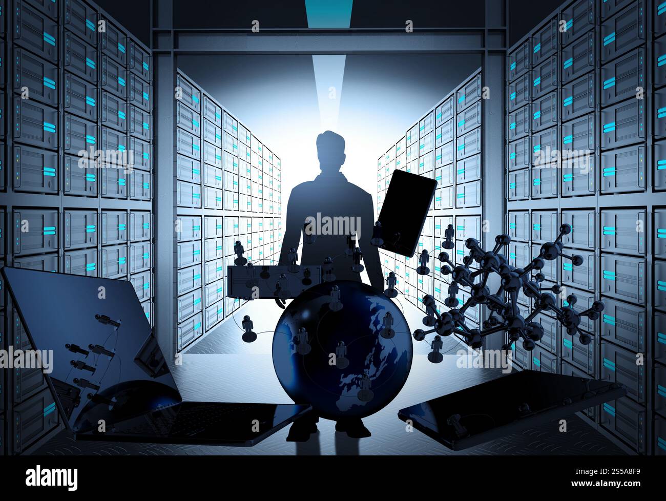 engineer business man in 3d network server room as concept Stock Photo ...