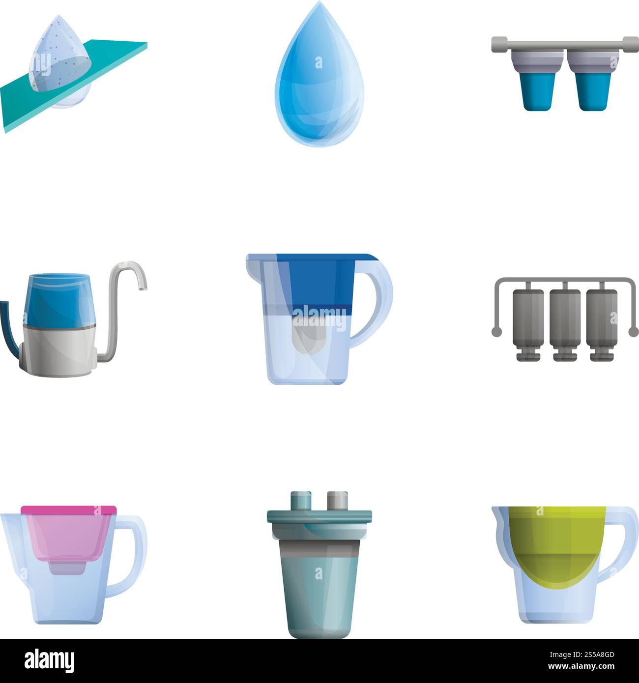 Water filtration icon set. Cartoon set of 9 water filtration vector ...