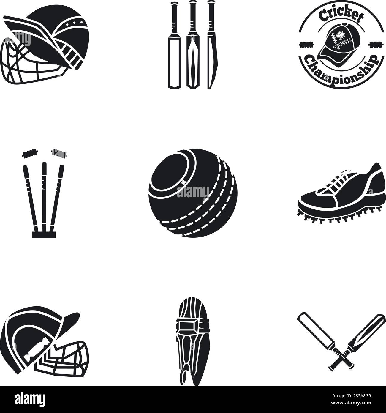 Cricket equipment icon set. Simple set of 9 cricket equipment vector ...